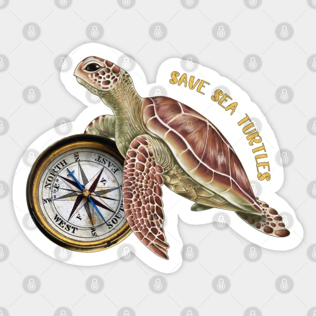 Save Sea Turtles Compass Art - Sea Turtle - Sticker | TeePublic